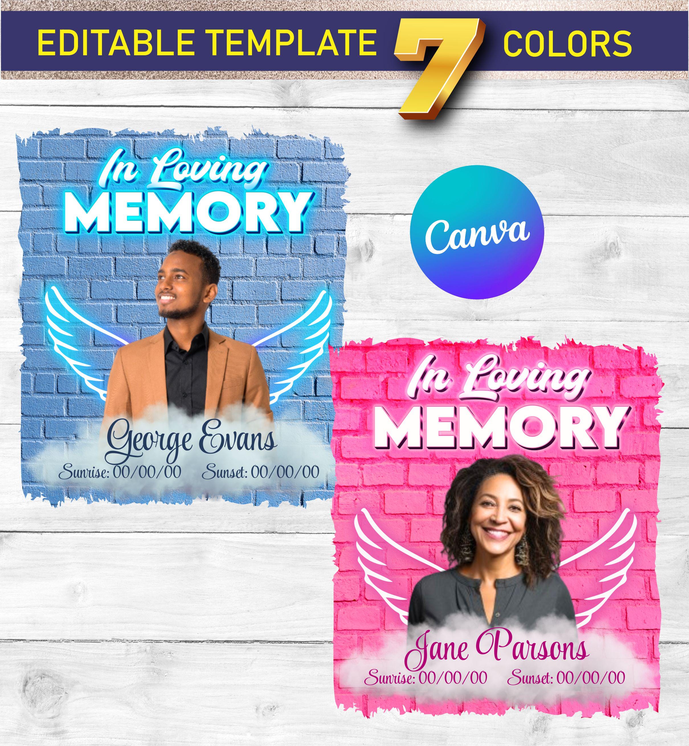 In Loving Memory EDITABLE Canva Template, Memorial Design, 7 Colors ...