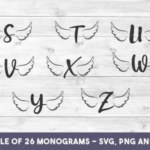 Memorial SVG Monogram Wings, Bundle of 26 Letters, RIP Alphabet Angel ...