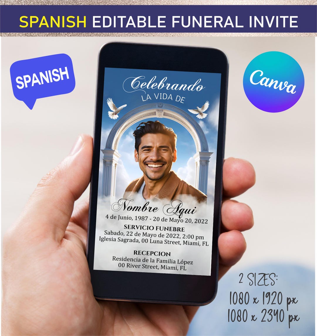 Spanish Funeral Invitation Template, in Loving Memory Announcement ...