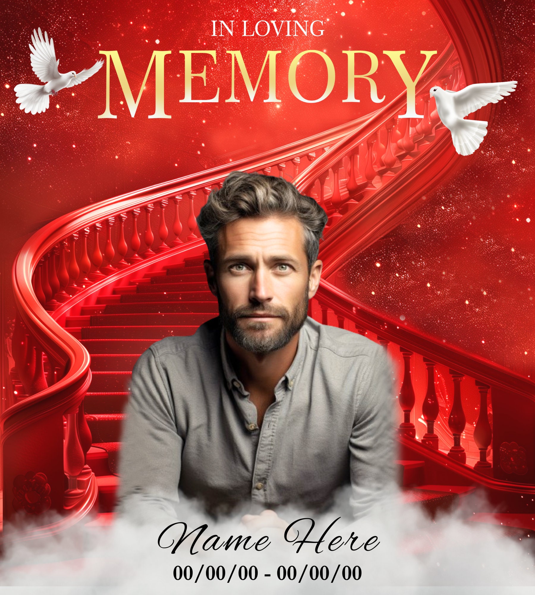 In Loving Memory PNG, Red Memorial EDITABLE, RIP Background Template ...