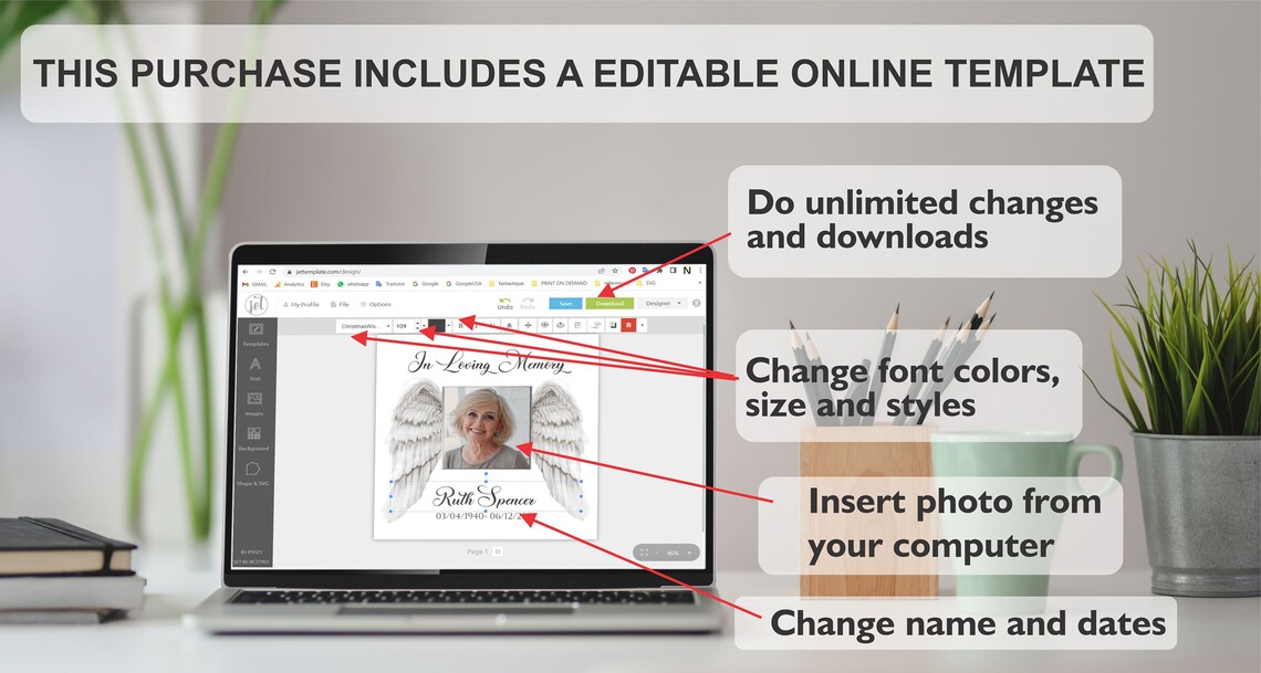 In Loving Memory Template Online Editable Angel Wings Frame - Etsy