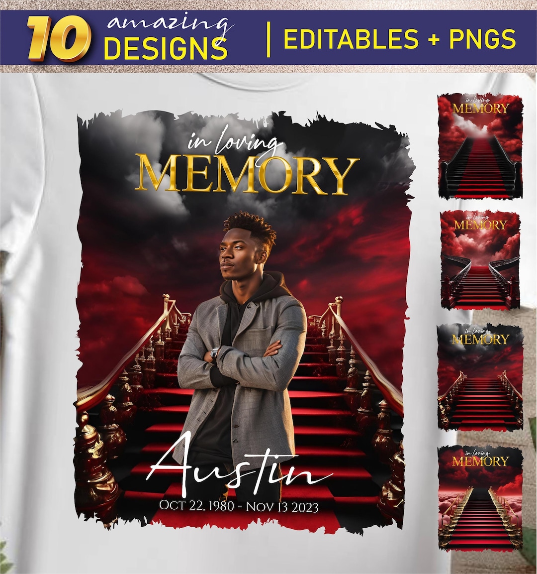 In Loving Memory PNG, Red Black Memorial EDITABLE Template, 10 Designs ...