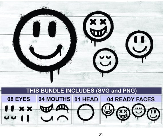 Smiley Face SVG Bundle 04 Ready Faces Separate Elements - Etsy