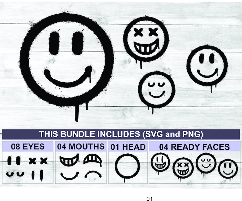 Smiley Face SVG Bundle 04 Ready Faces Separate Elements - Etsy