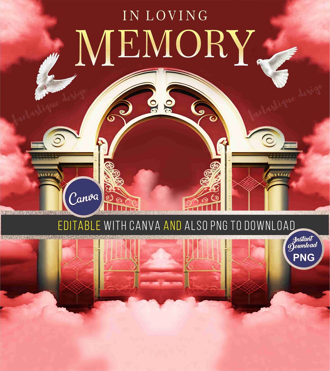Red in Loving Memory PNG, EDITABLE Stairs to Heaven Template, Funeral ...