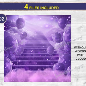 Happy Heavenly Birthday Purple Stairs in Heaven, EDITABLE, Memorial PNG ...