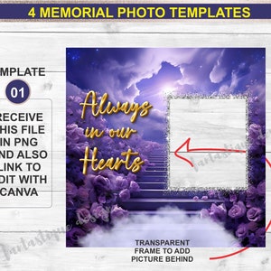 In Loving Memory PNG, Memorial Templates Bundle of 4 PNG and 4 Editable ...