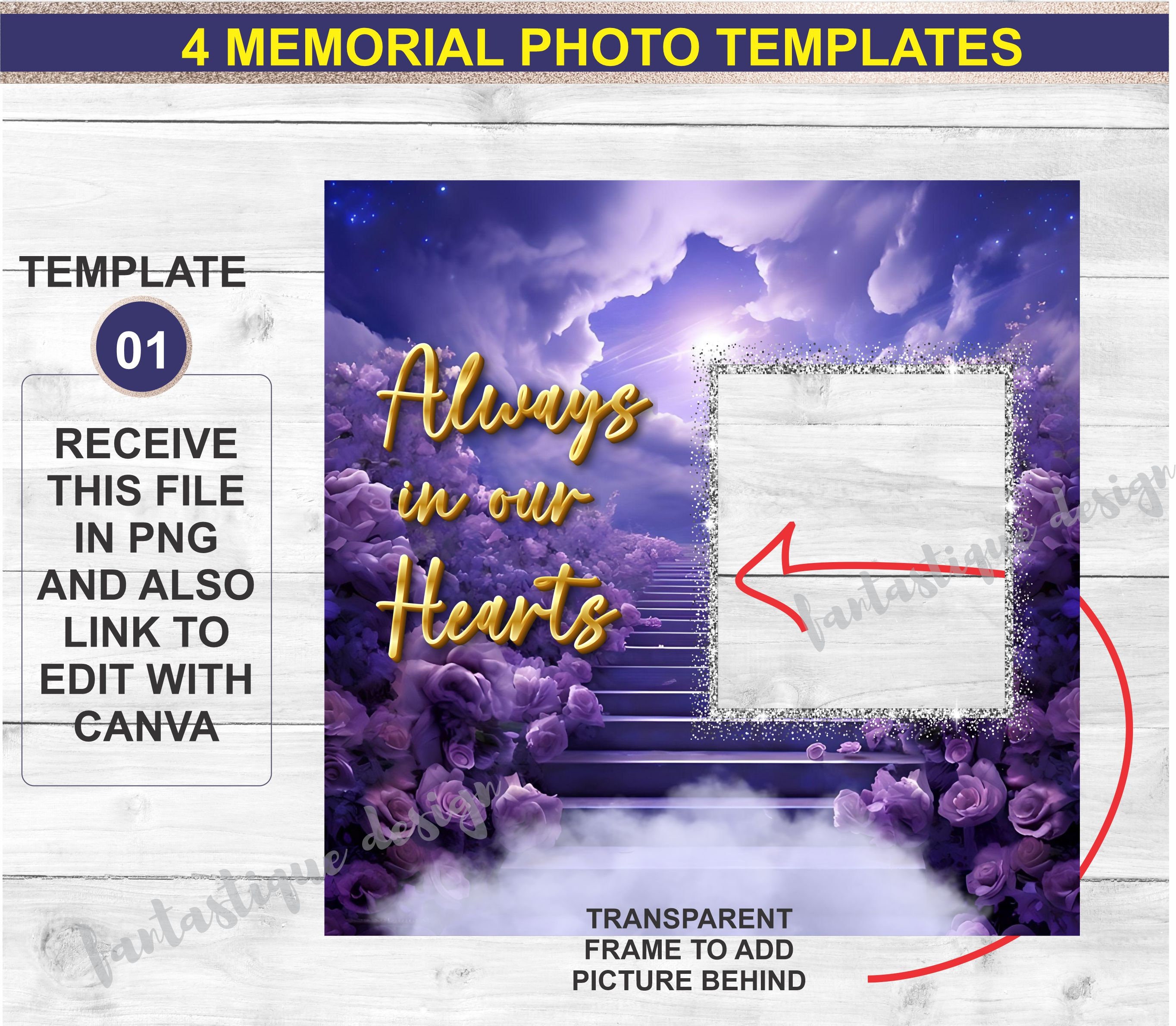 In Loving Memory PNG, Memorial Templates Bundle of 4 PNG and 4 Editable ...