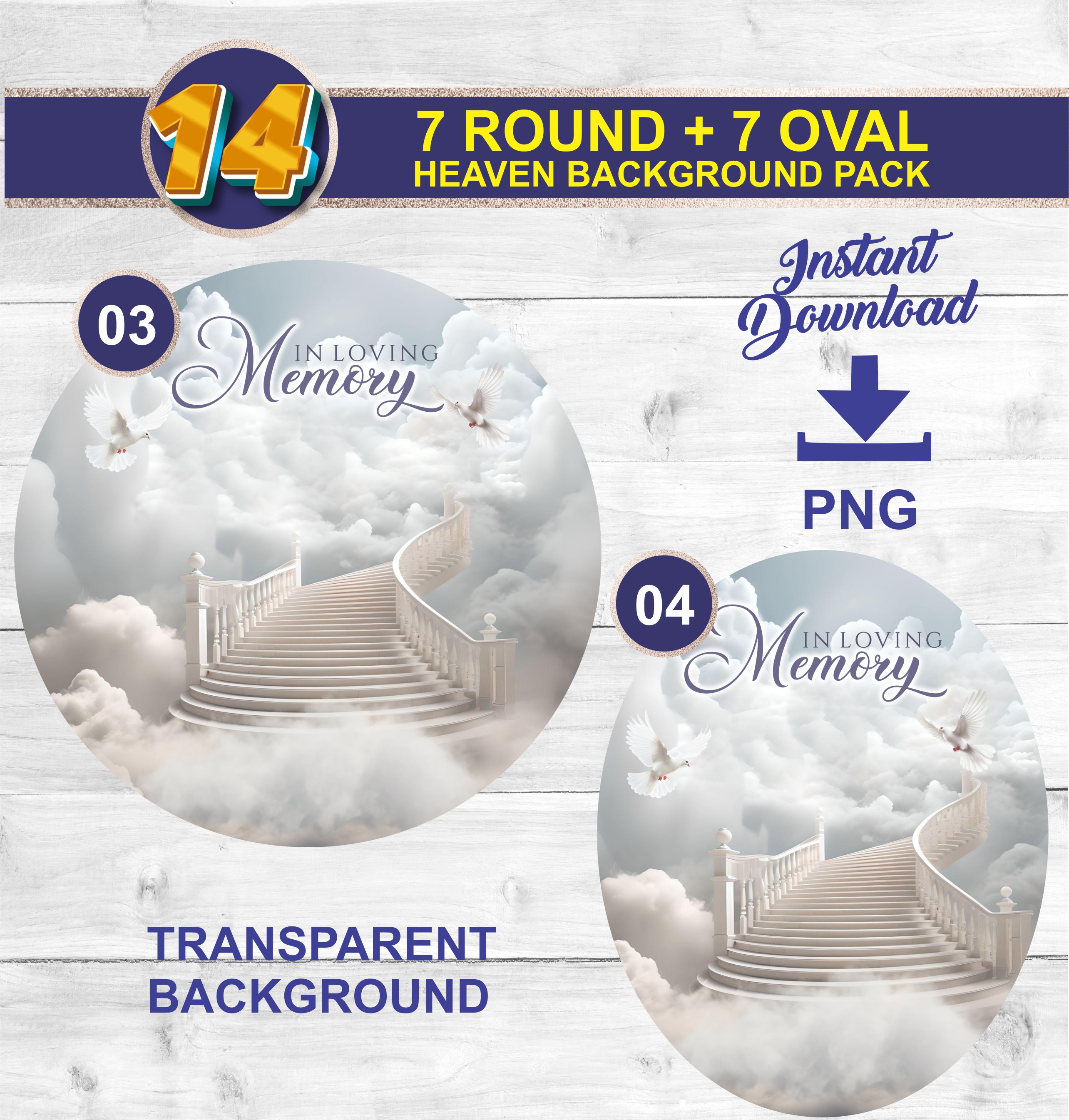 Heaven Background PNG Bundle, Round and Oval in Loving Memory, Heavenly ...