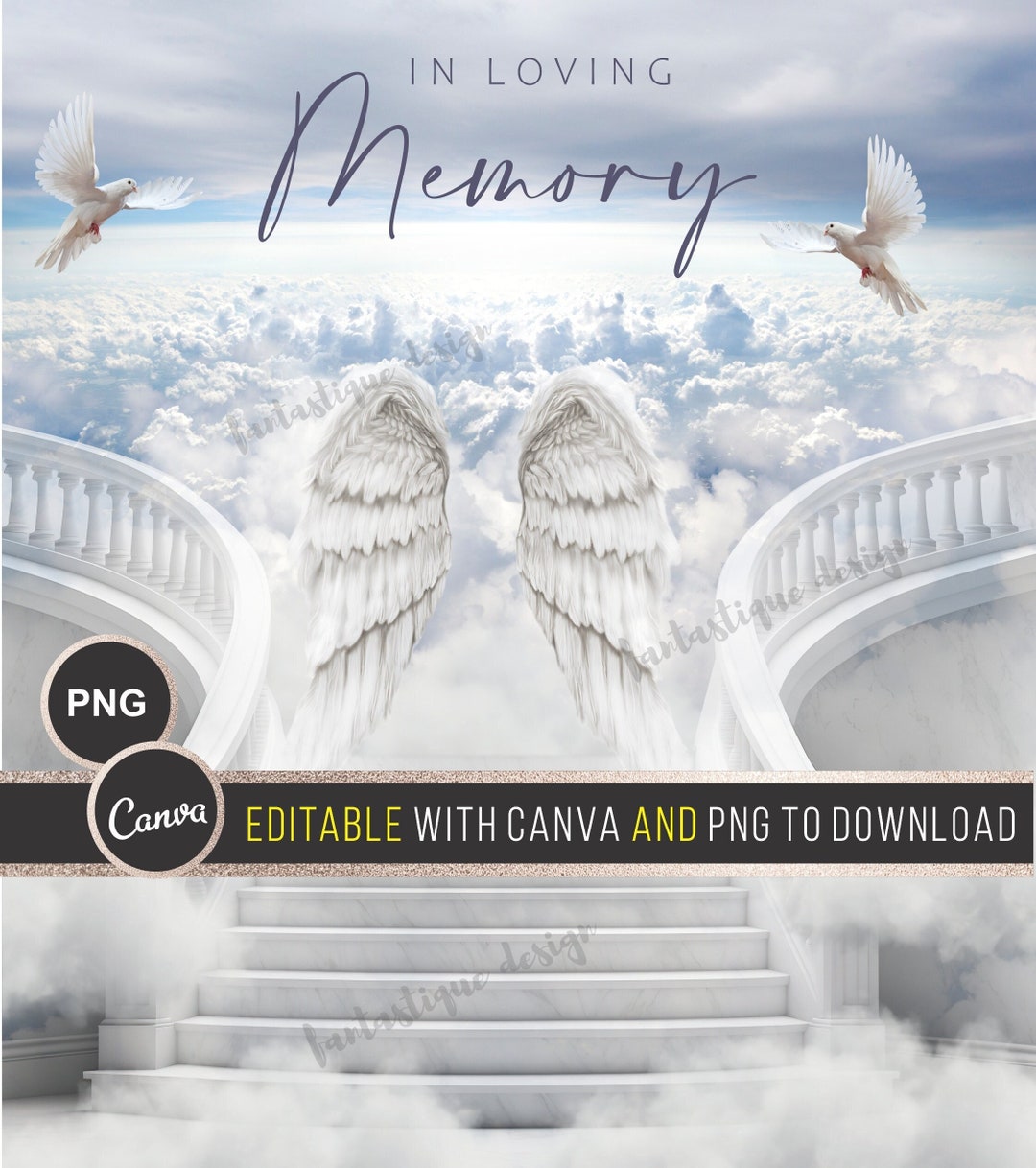 In Loving Memory PNG, EDITABLE Stairs to Heaven Template, Angel Wings ...