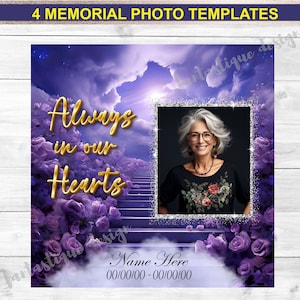 In Loving Memory PNG, Memorial Templates Bundle of 4 PNG and 4 Editable ...