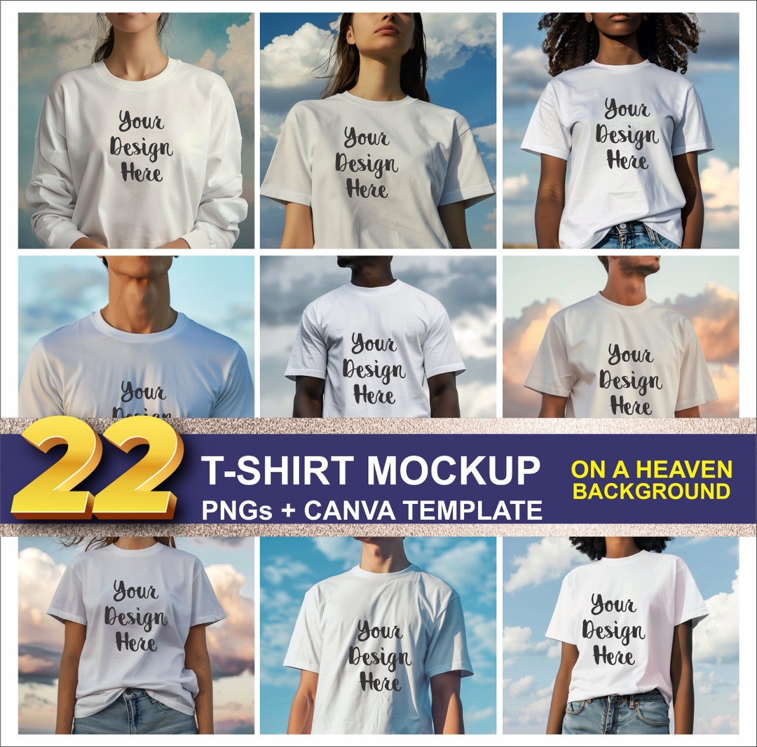T-shirt Mockup Bundle, Pack 22 Photos, Blank Shirt Models on a Heaven ...