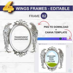 Angel Wings Frame Photo Template, EDITABLE, 4 Picture Frames Bundle ...