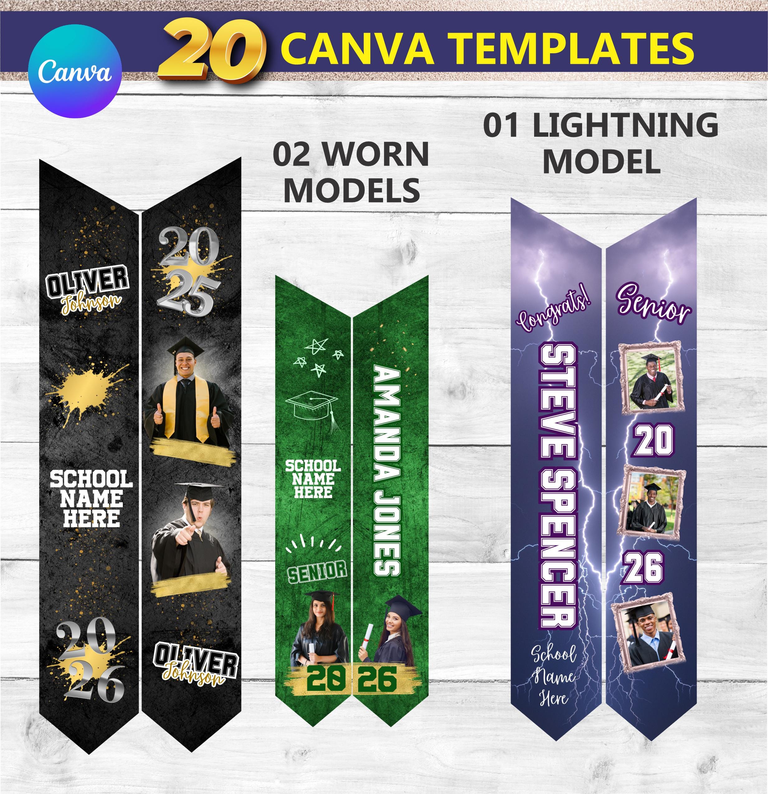 Graduation Stole Canva Editable Template Bundle, Set of 20 PREMIUM ...