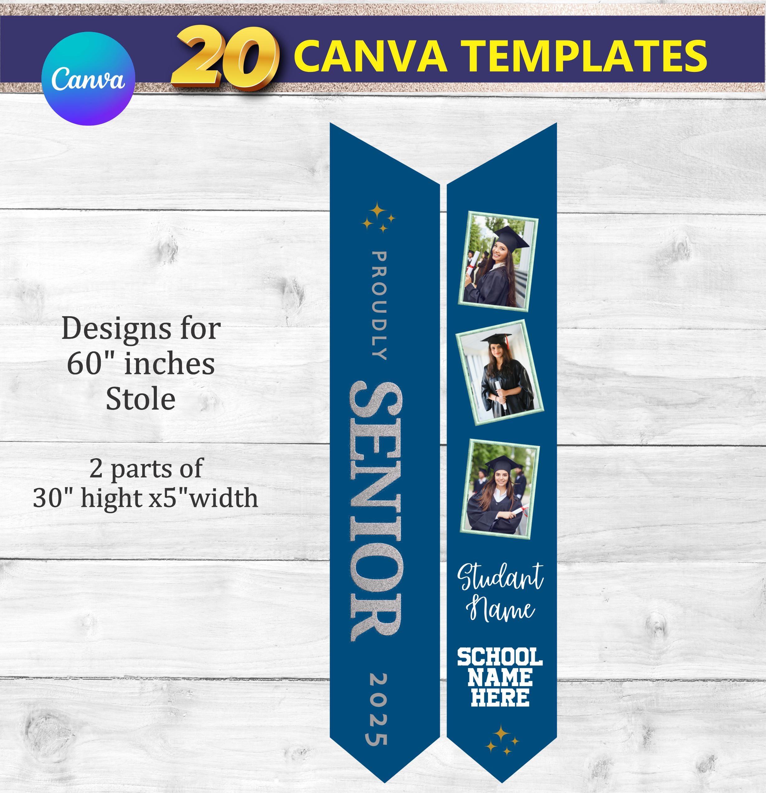 Graduation Stole Canva Editable Template Bundle, Set of 20 PREMIUM ...