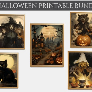 Vintage Halloween Printable Art Gallery, Set of 5 Illustrations ...