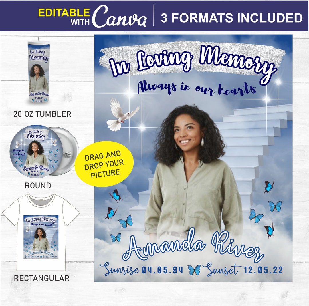 In Loving Memory Template, Memorial Design for Sublimation, Bundle of 3 ...