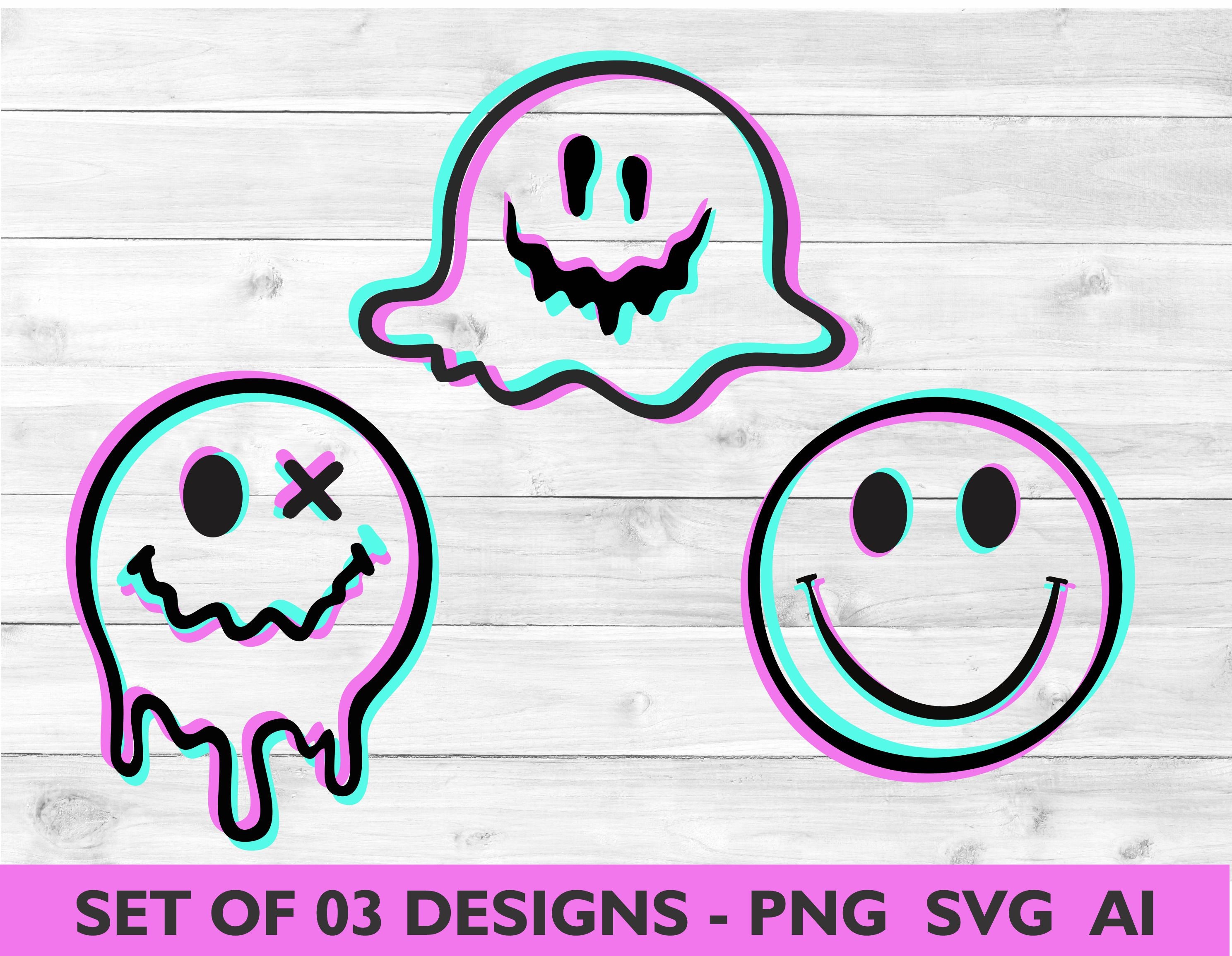 Smiley Face SVG Bundle of 03 Designs Groovy Glitch Style - Etsy