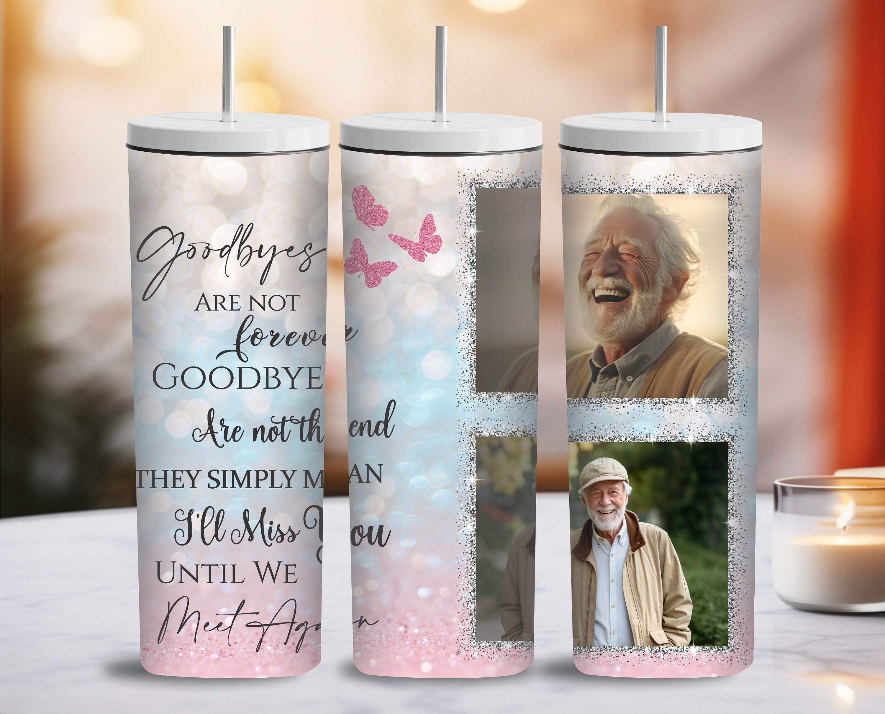 Memorial Tumbler Wrap, Pink Glitter Memorial Sublimation Tumbler ...
