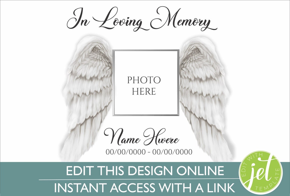In Loving Memory Template Online Editable Angel Wings Frame - Etsy