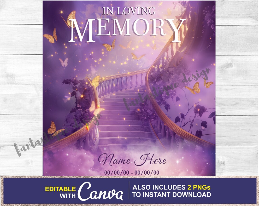 In Loving Memory PNG, Memorial Purple Heaven Golden Butterflies ...