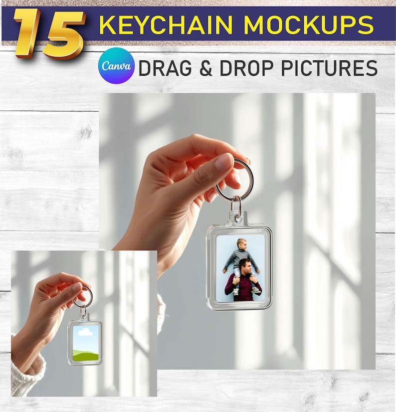 Keychain Mockup Templates Bundle, Set of 15 Realistic Mockups, Canva ...