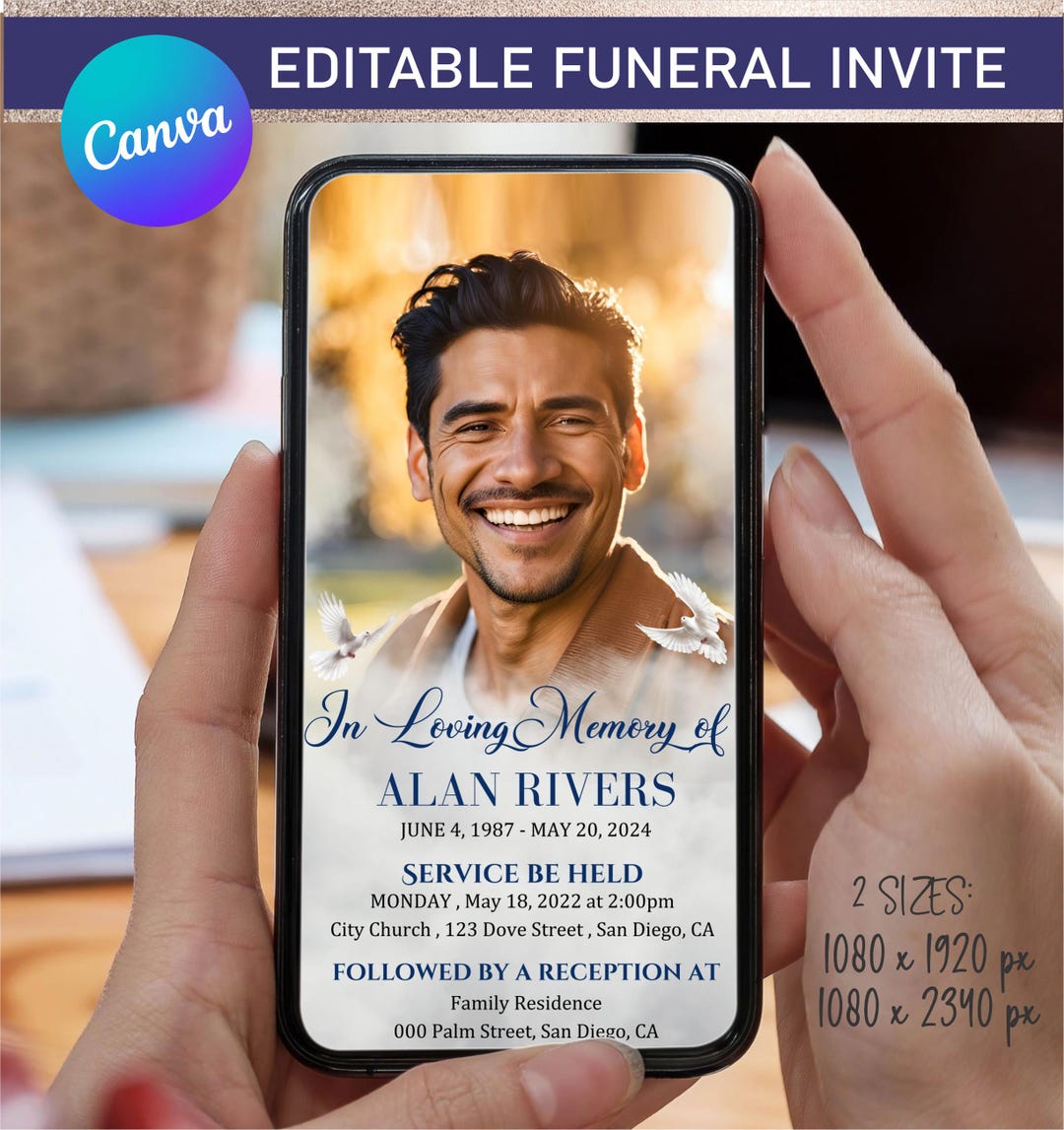 Funeral Invitation Template, in Loving Memory Announcement, Memorial ...