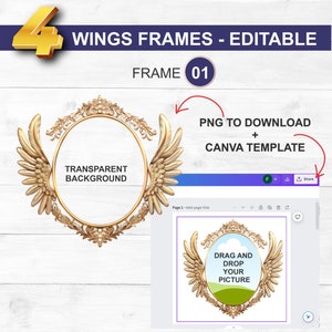 Angel Wings Frame Photo Template, EDITABLE, 4 Picture Frames Bundle ...