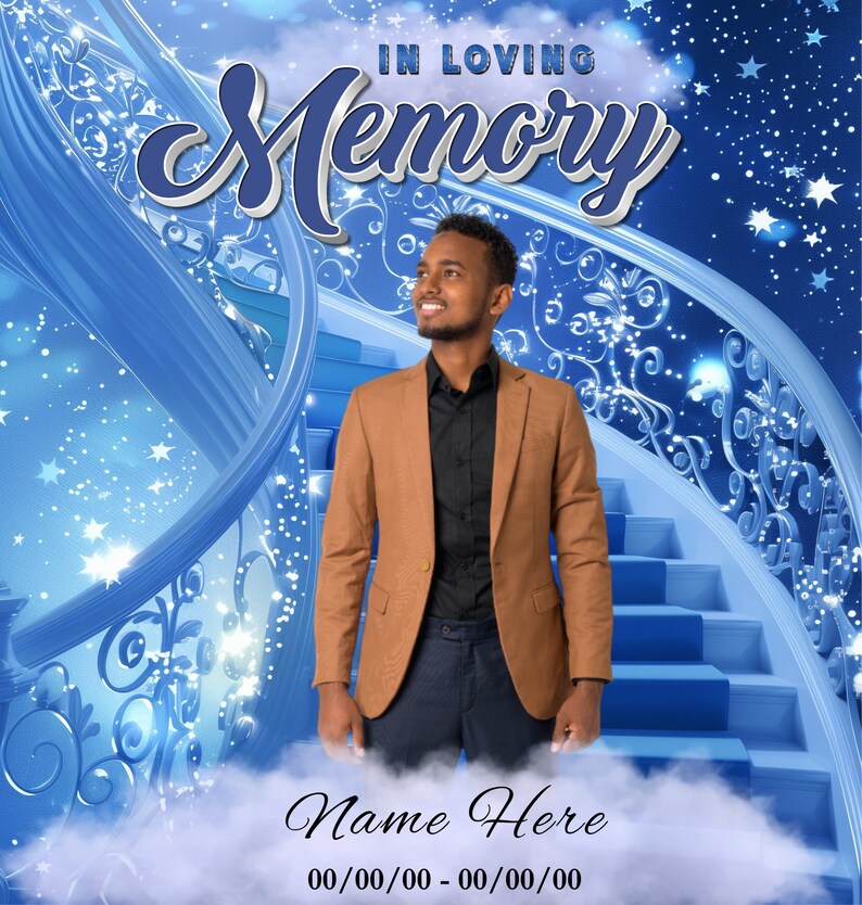 In Loving Memory PNG, EDITABLE, Blue Memorial RIP Template Stairs to ...