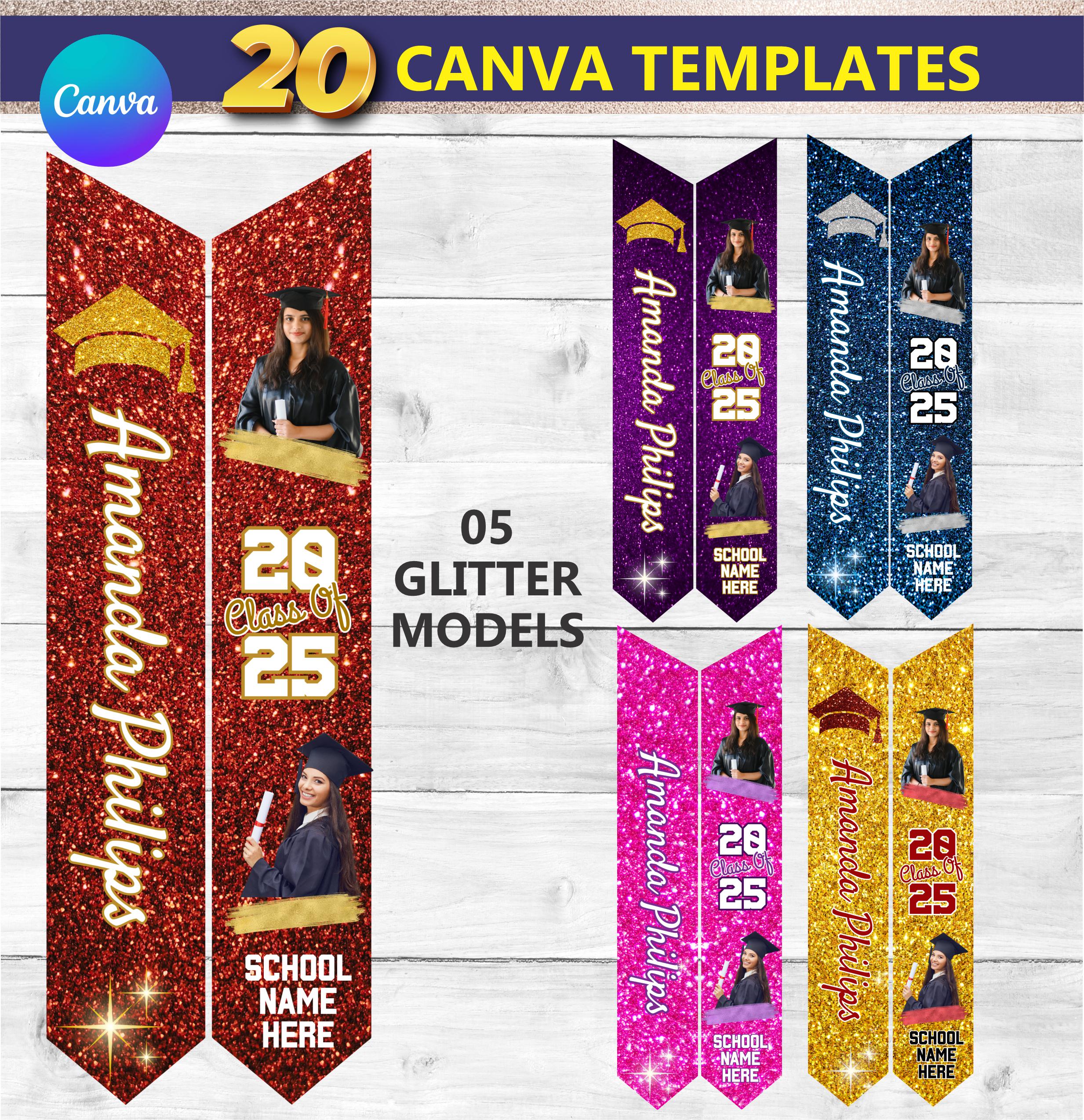 Graduation Stole Canva Editable Template Bundle, Set of 20 PREMIUM ...