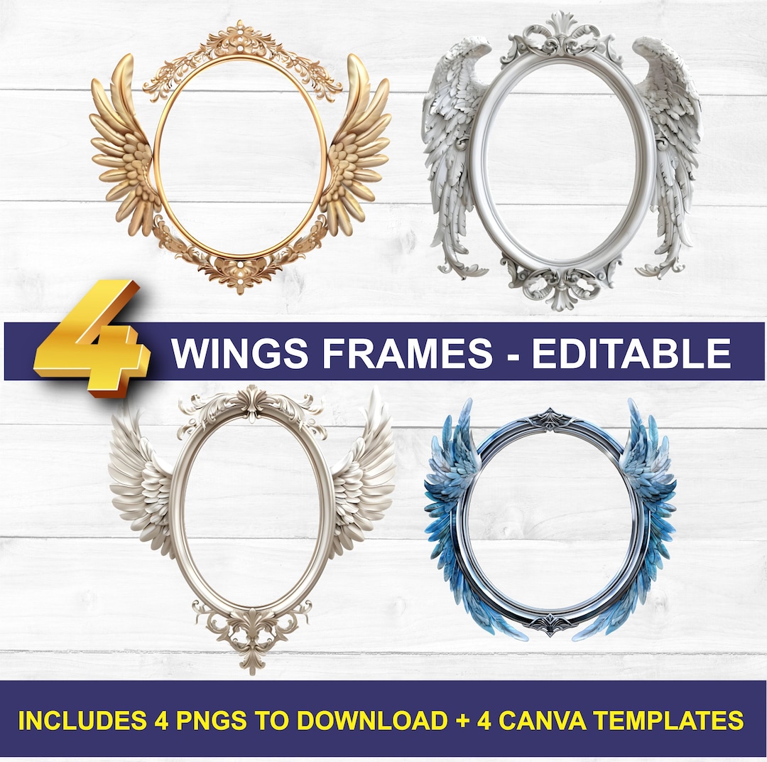 Angel Wings Frame Photo Template, EDITABLE, 4 Picture Frames Bundle ...