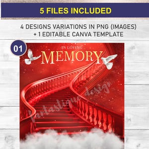 In Loving Memory PNG, Red Memorial EDITABLE, RIP Background Template ...