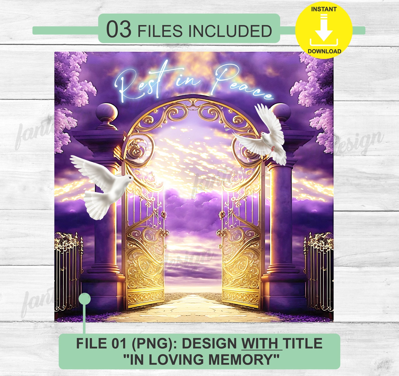 Purple in Loving Memory PNG, Gold Heavens Gate, Memorial Background ...