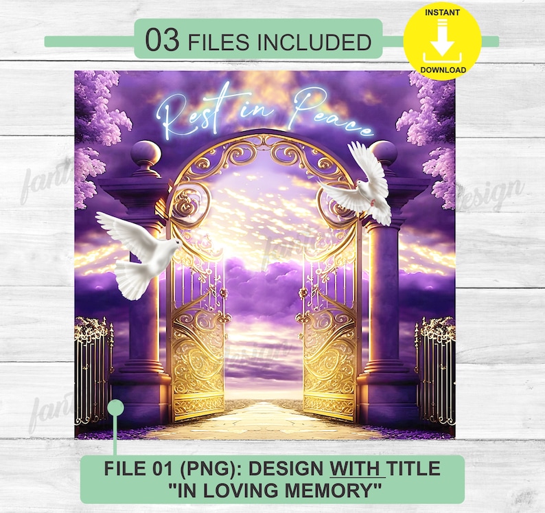 Purple in Loving Memory PNG, Gold Heavens Gate, Memorial Background ...