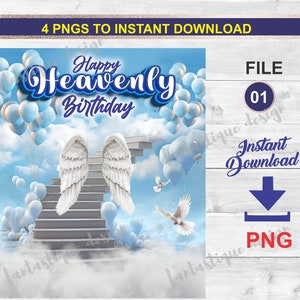 Happy Heavenly Birthday PNG, Blue Heaven Background Template, RIP Shirt ...