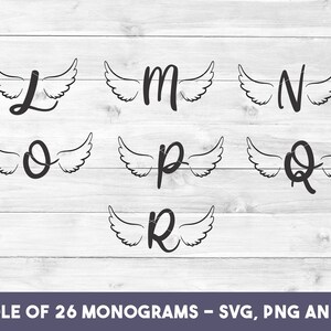 Memorial SVG Monogram Wings, Bundle of 26 Letters, RIP Alphabet Angel ...