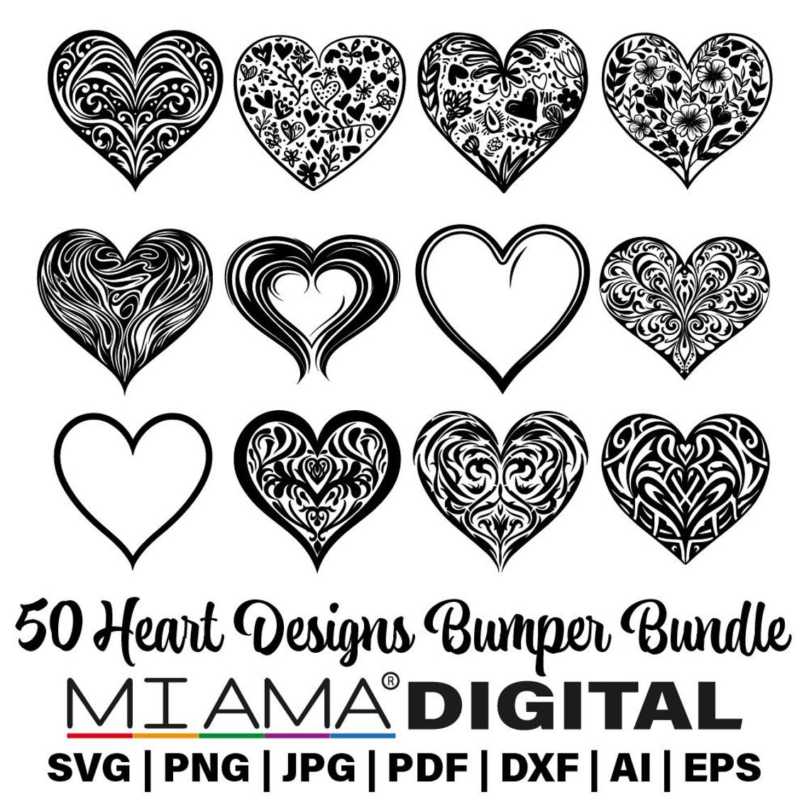50 Heart Svg Design Bundle Personal & Commercial Usage, Open Heart Svg ...