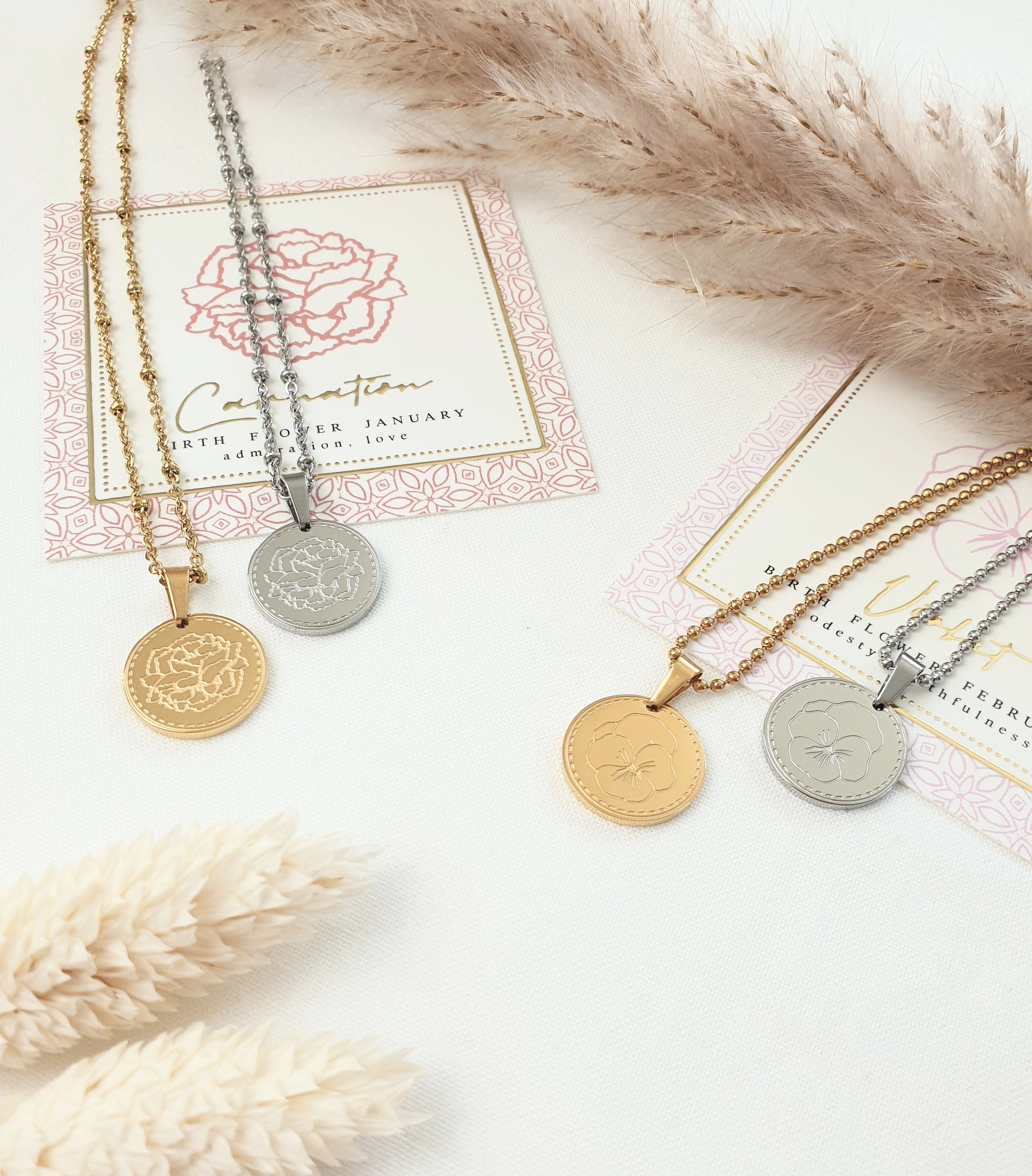 Necklace birth Flower, Birth Flower, Birth Baby Gift, Birthday, Gifts ...