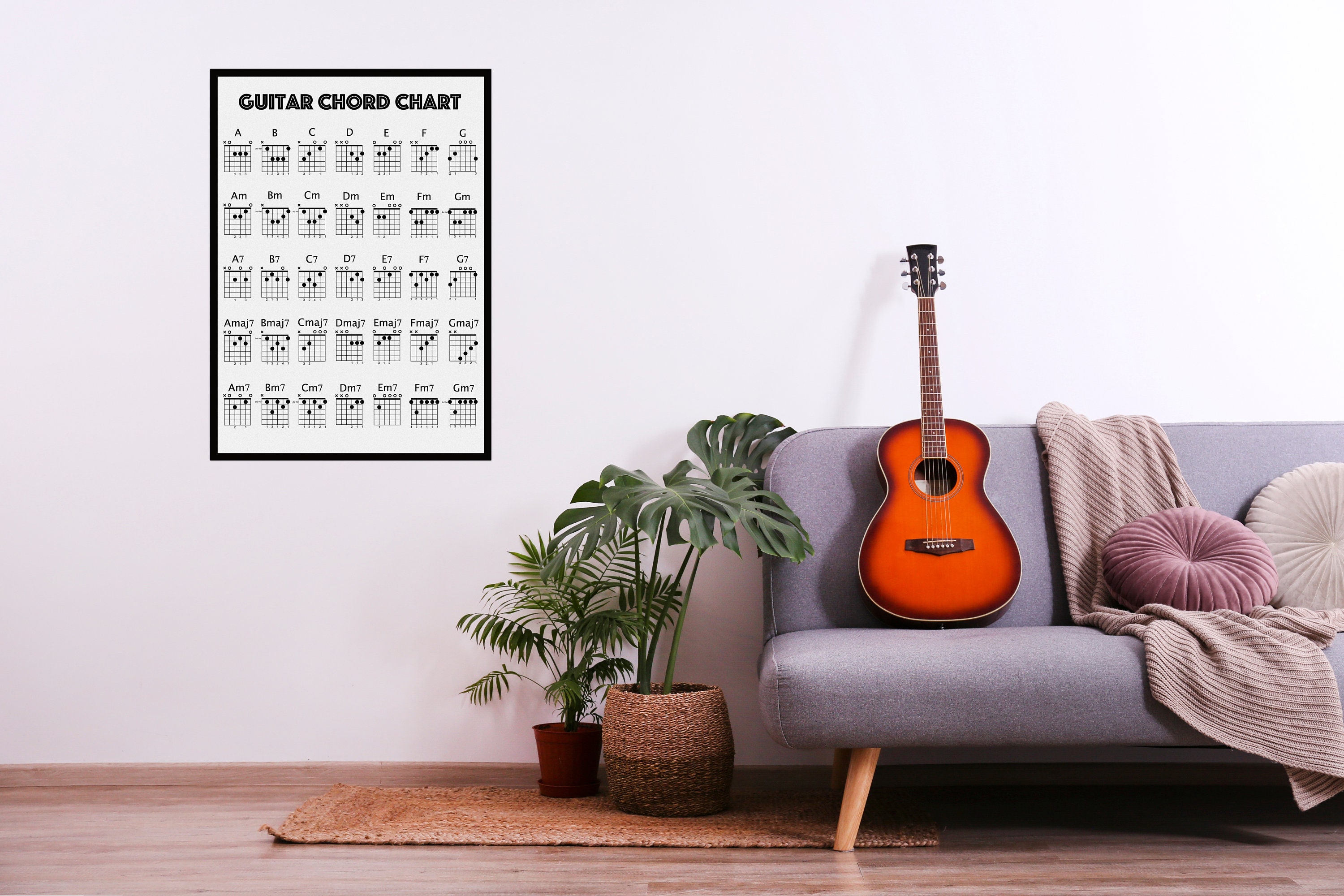 Guitar Chord Poster, Guitar Chord Chart, Guitar Chord Print, Christmas ...