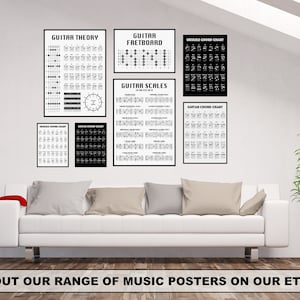 Guitar Chord Poster, Guitar Chord Chart, Guitar Chord Print, Vintage ...