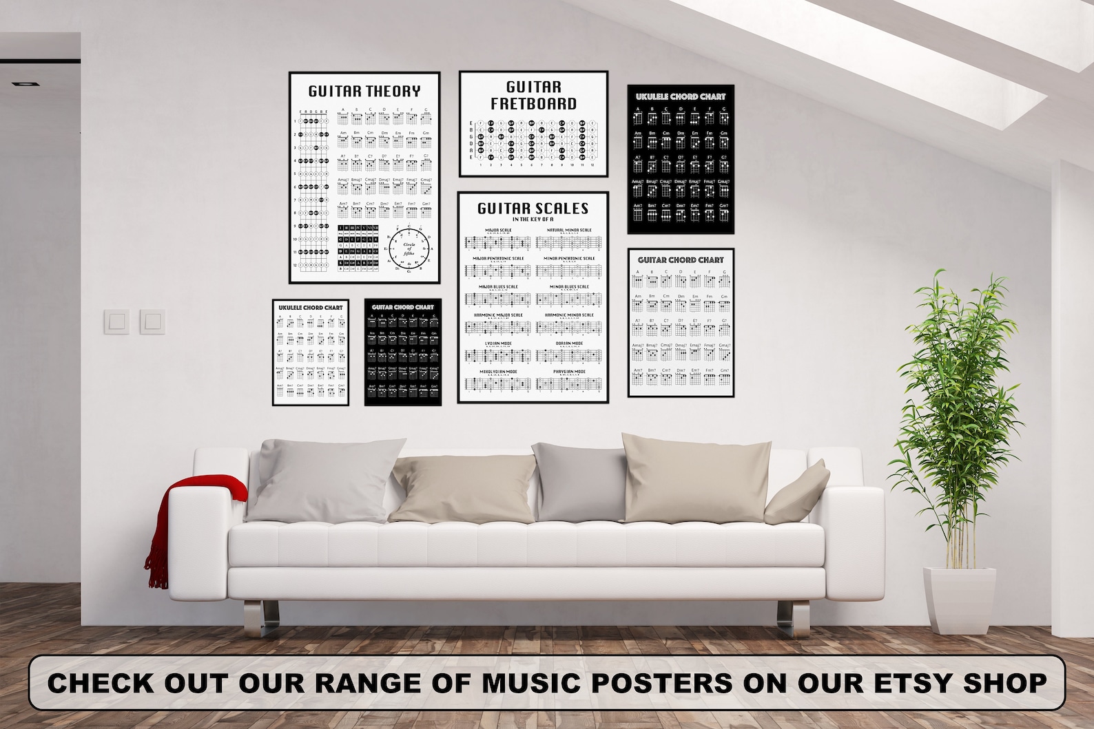 Guitar Theory Poster, Guitar Chord Chart, Scales, Fretboard, Birthday Gift Present for A ...