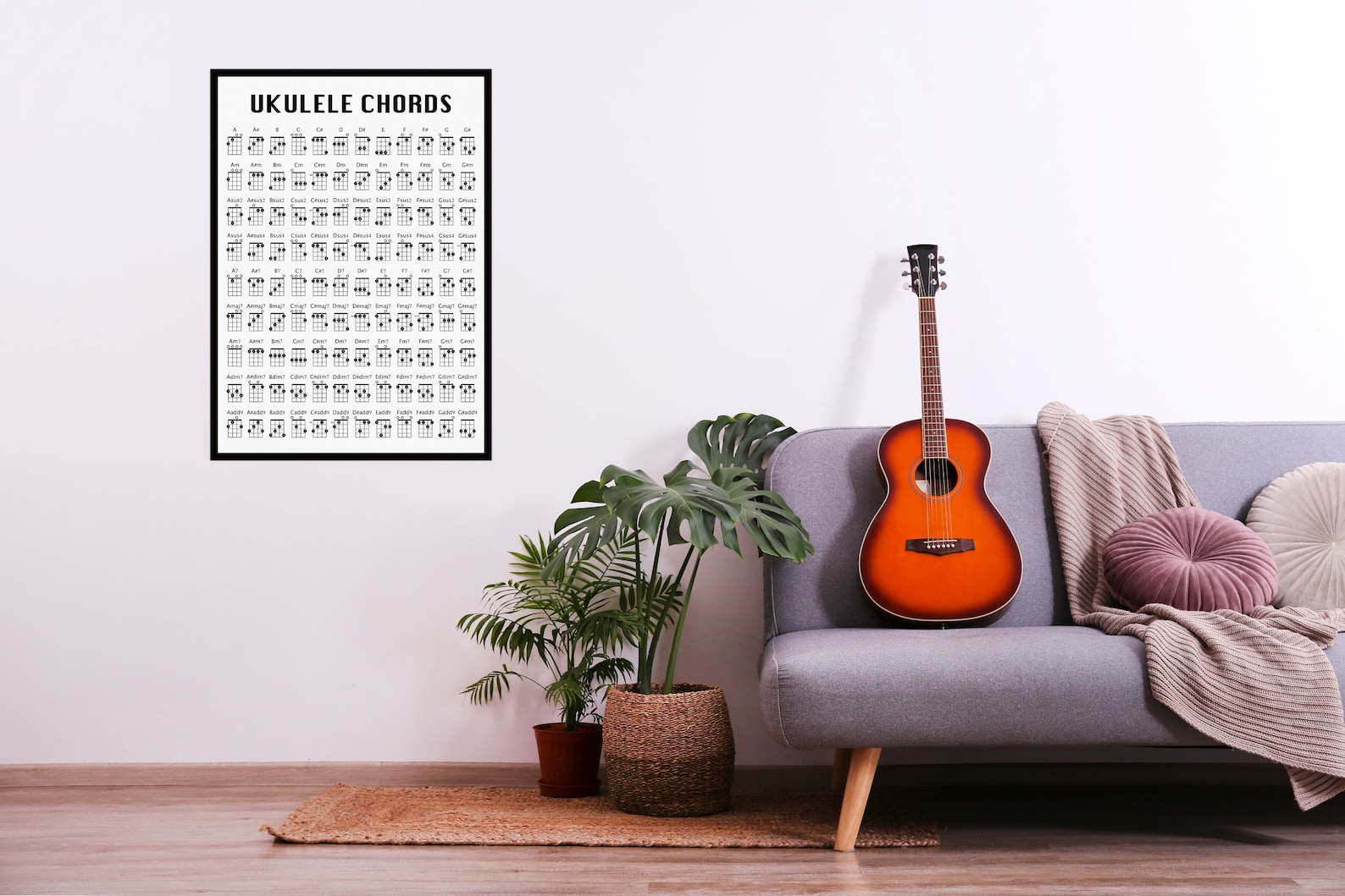 Ukulele Chord Poster, Ukulele Chord Chart, Chord Print, Christmas Gift ...