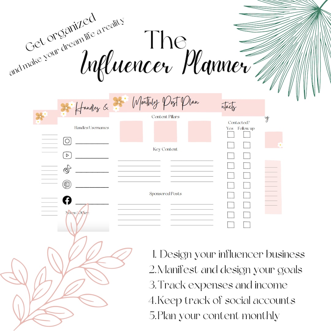 Influencer Planner - Social Media Planner - PDF Download to Help Plan ...