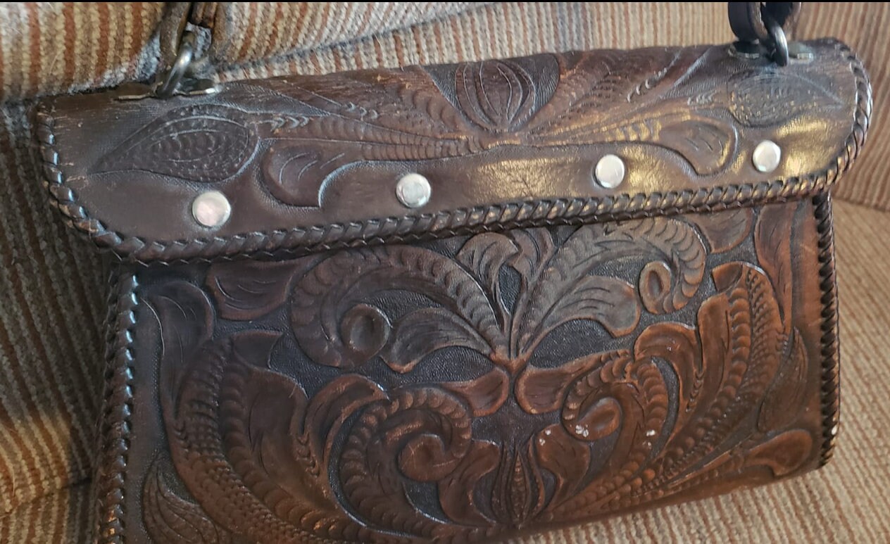 Vintage Leather Hand Tooled Purse Italy 1969 - Etsy