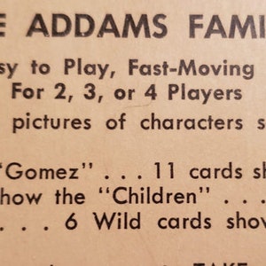 ADDAMS FAMILY Card Game Complete 1964 Milton Bradley - Etsy