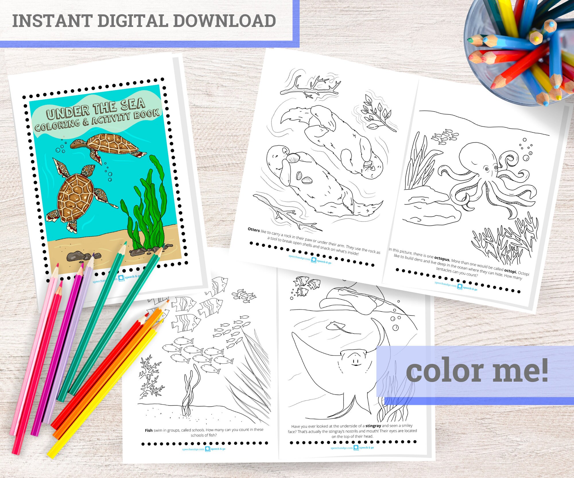 Under the Sea Animals Printable Coloring & Activity Book - Etsy