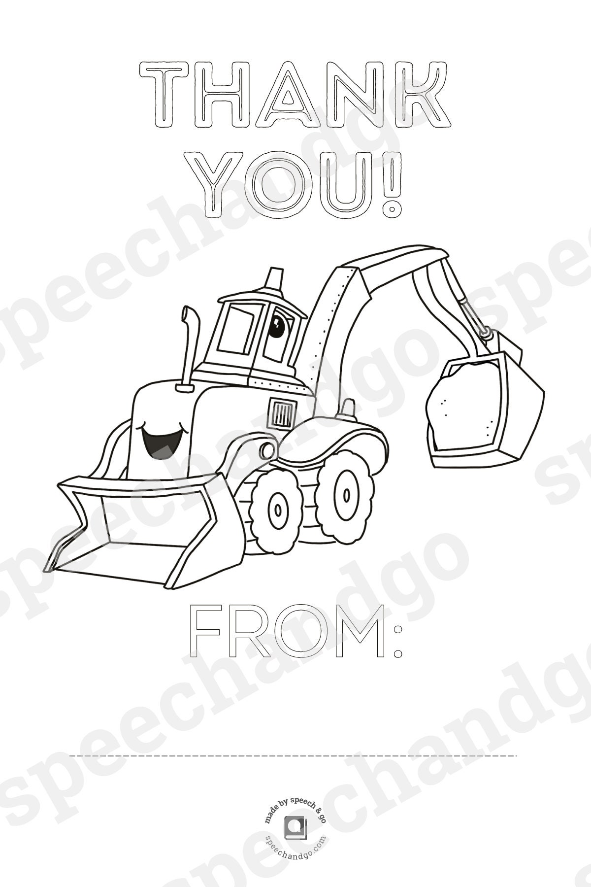 Printable Children's Thank You Cards Set of 3 Construction Vehicles ...