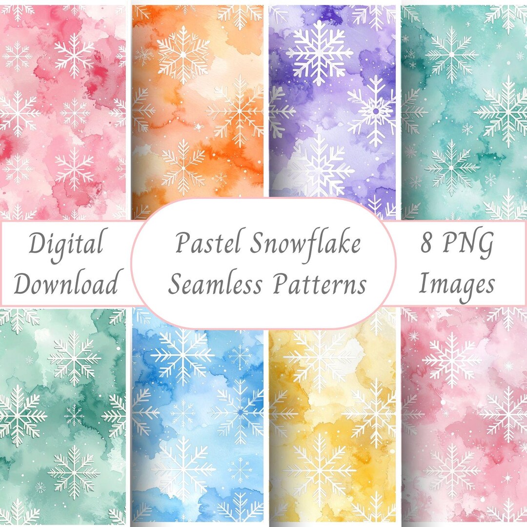 Watercolor Scrapbook Paper Winter Pastel Snowflake Digital Papers Solid ...