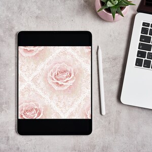 Blush Pink Roses and White Lace Digital Paper, 6 Paint Textured ...