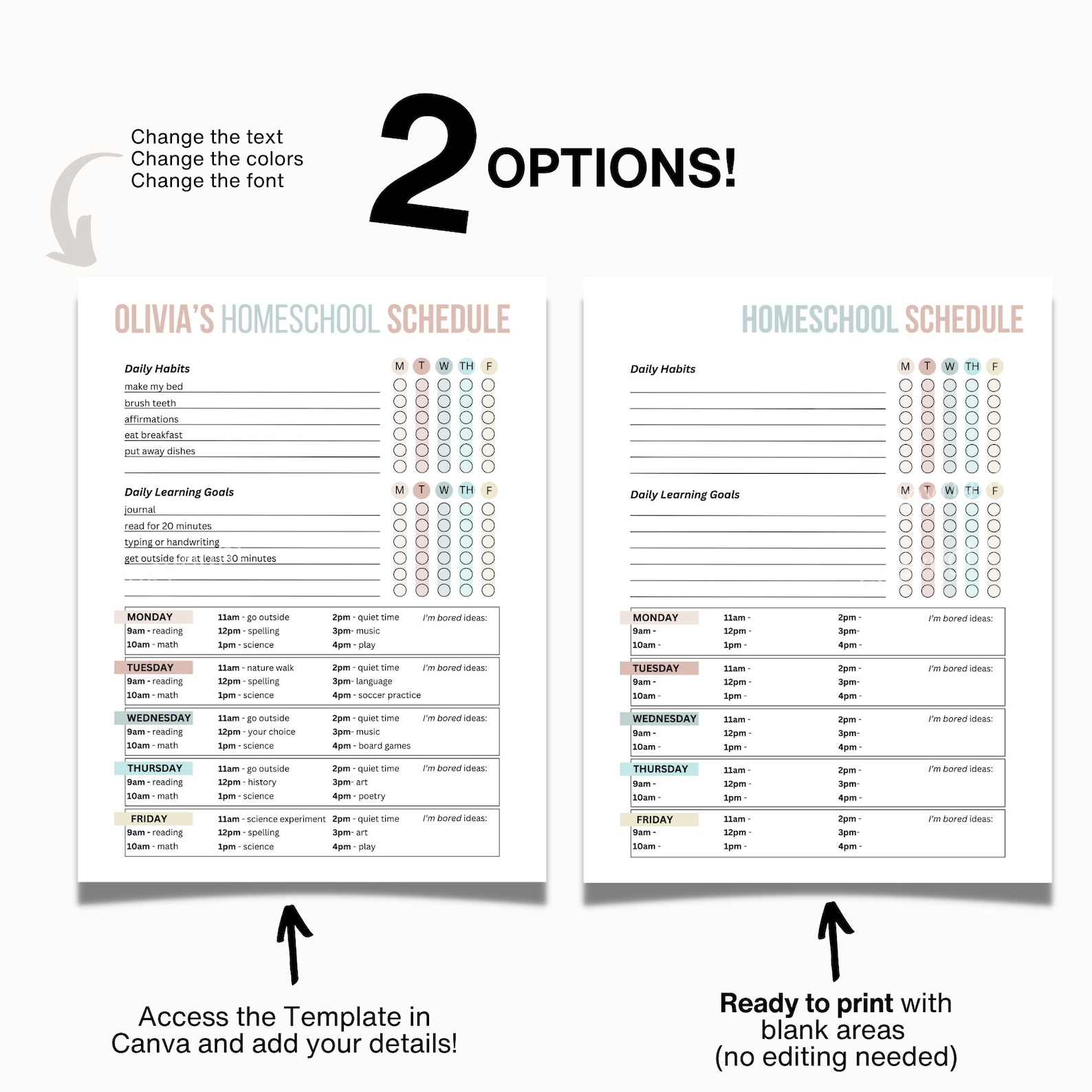 Homeschool Daily Schedule Printable Checklist Template Editable Kids ...